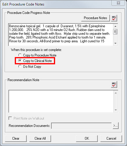 Copying Procedure Notes to Clinical Notes | Dentrix Canada
