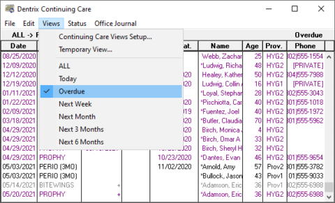 Finding Patients Overdue for Continuing Care | Dentrix Canada